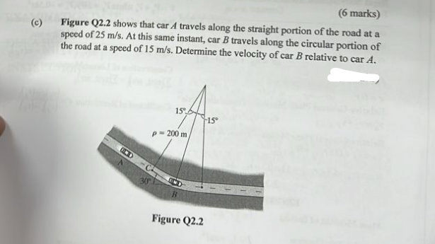 Solved (6 ﻿marks)(c) ﻿Figure Q2.2 ﻿shows that car A travels | Chegg.com