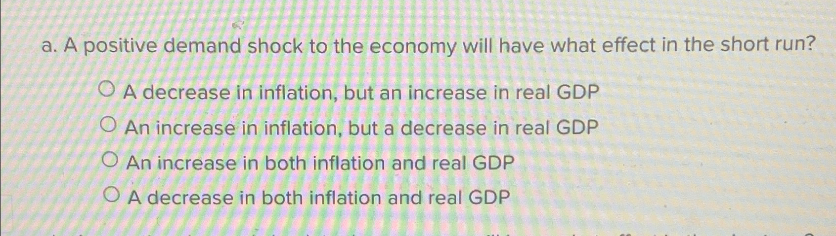 Solved a. ﻿A positive demand shock to the economy will have | Chegg.com