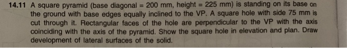 Solved 14.11 A square pyramid (base diagonal = 200 mm, | Chegg.com