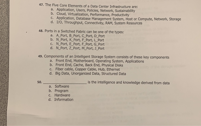 Solved 47. The Five Core Elements of a Data Center | Chegg.com