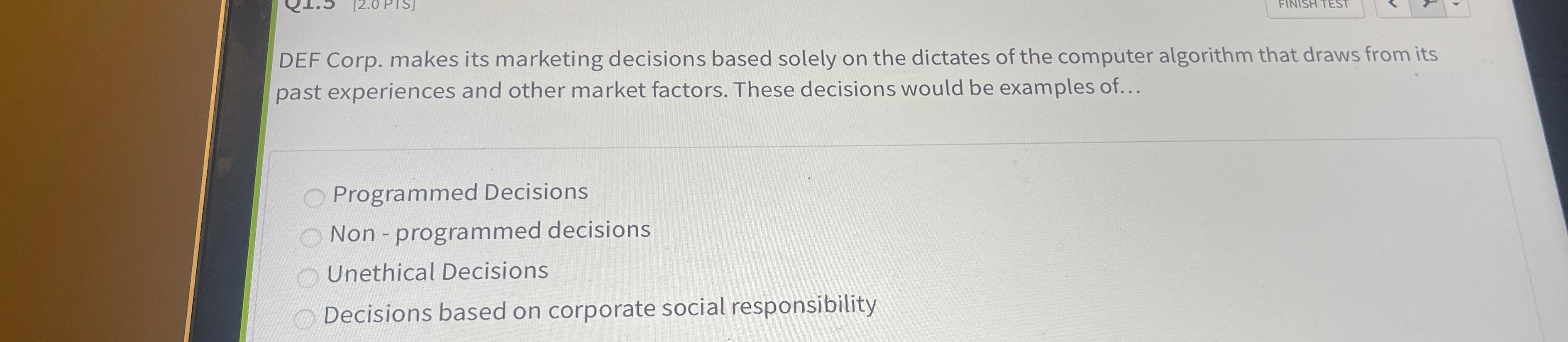 Solved DEF Corp. makes its marketing decisions based solely | Chegg.com