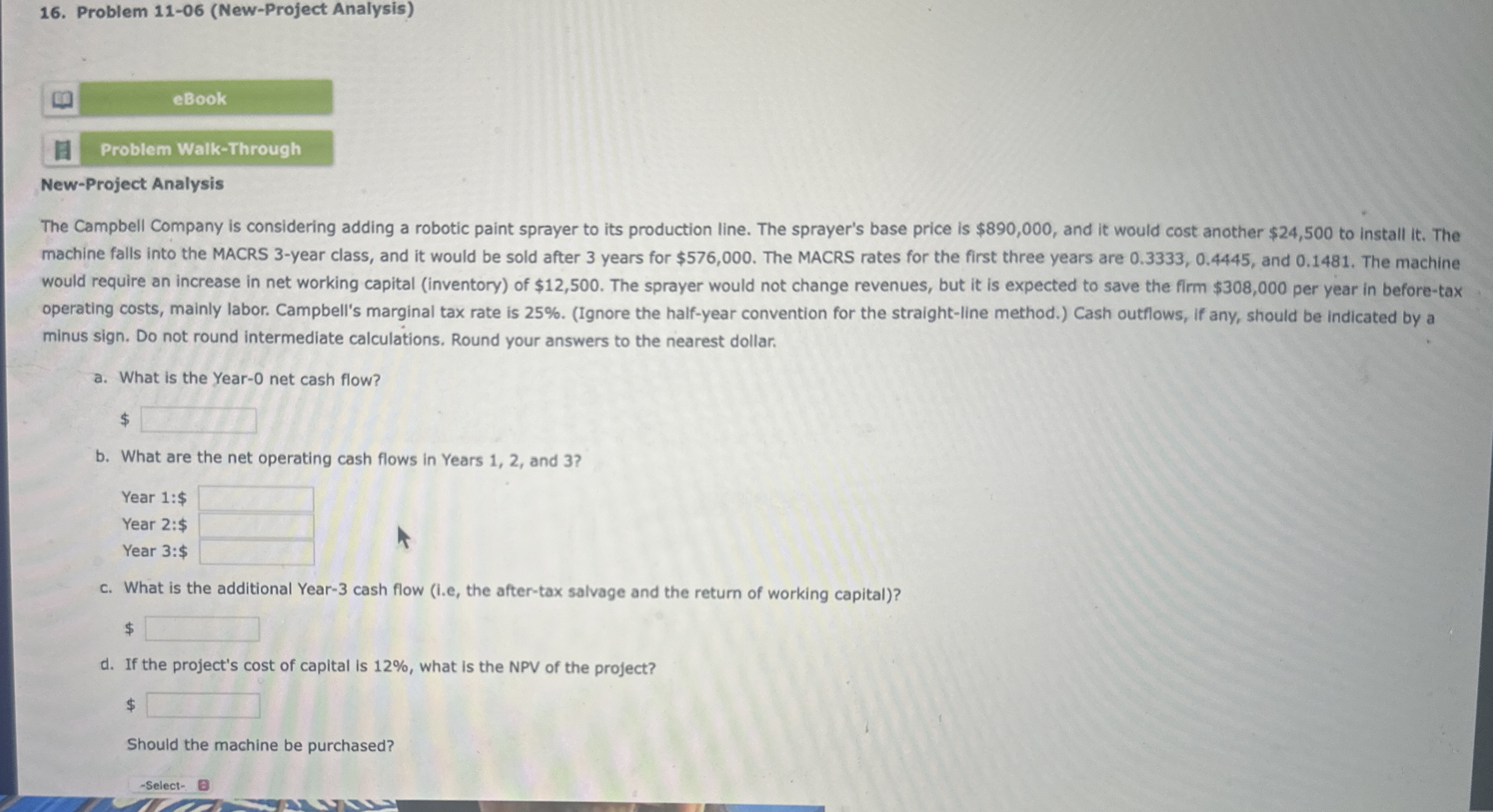 Solved Problem 11-06 (New-Project Analysis)eBookProblem | Chegg.com