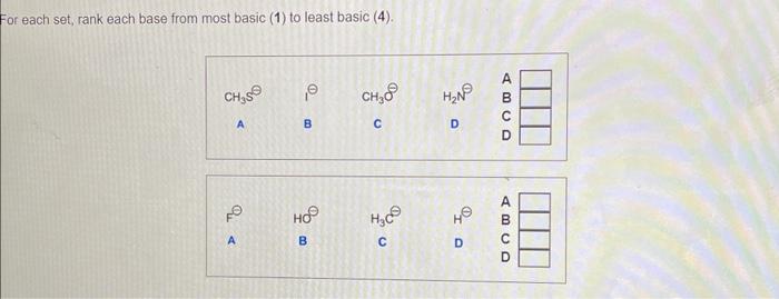 Solved For each set, rank each base from most basic (1) to | Chegg.com