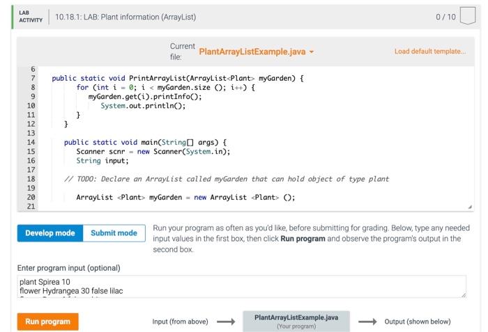 10.18 LAB: Plant information (ArrayList) Given a base | Chegg.com