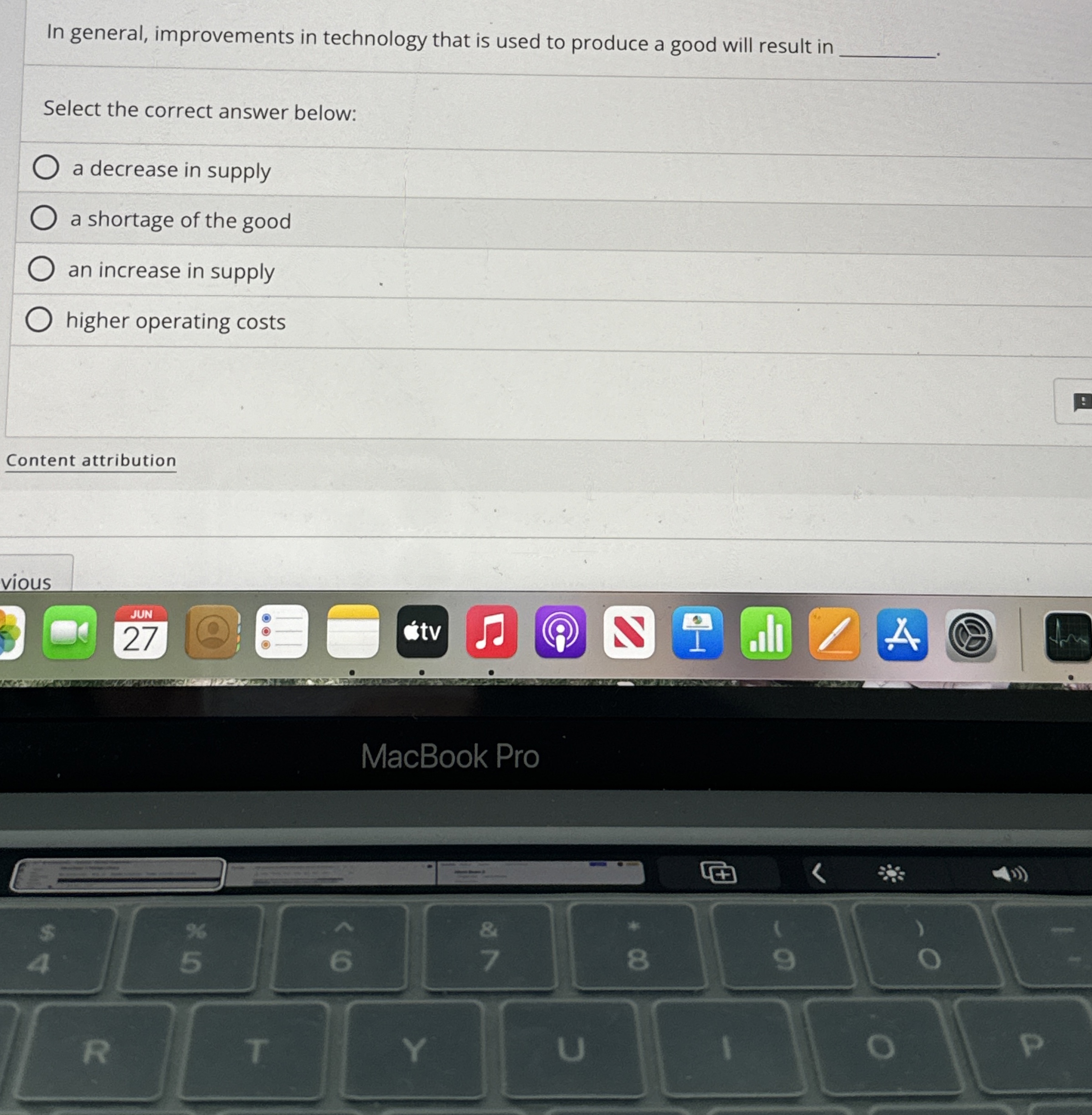 Solved In general, improvements in technology that is used | Chegg.com