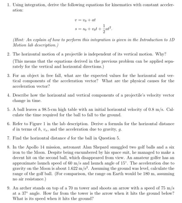 Solved 1. Using integration, derive the following equations | Chegg.com
