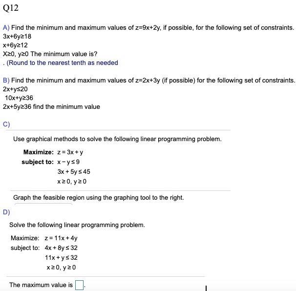 Solved Q12 A Find The Minimum And Maximum Values Of 