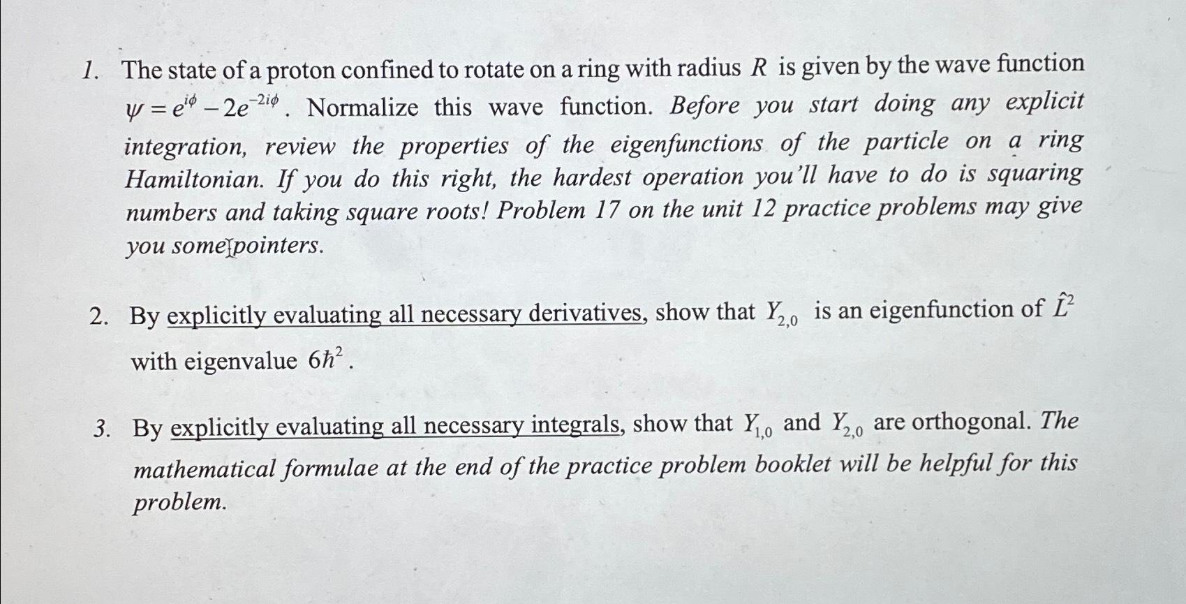 Solved The state of a proton confined to rotate on a ring | Chegg.com