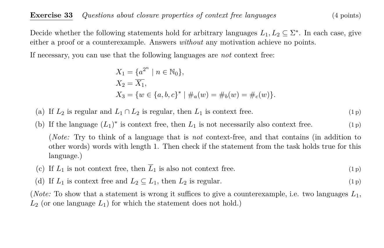 Solved Exercise 33 ﻿Questions about closure properties of | Chegg.com