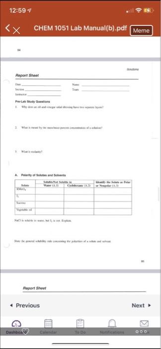 12:59 CHEM 1051 Lab Manual(b).pdf Meme Report Sheer | Chegg.com