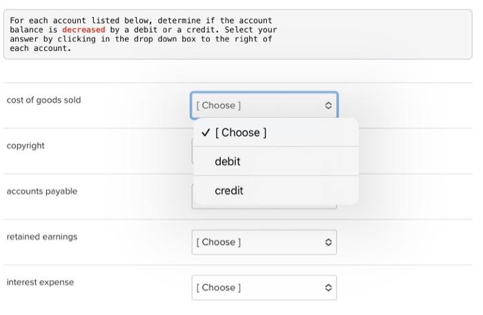 Solved For each account listed below, determine if the | Chegg.com