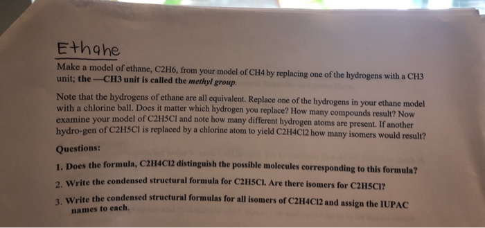 Solved Ethahe Make a model of ethane, C2H6, from your model | Chegg.com