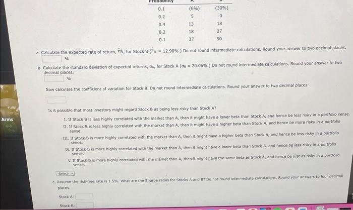 Solved . Calculate the expected rate of return, r˙B, for | Chegg.com