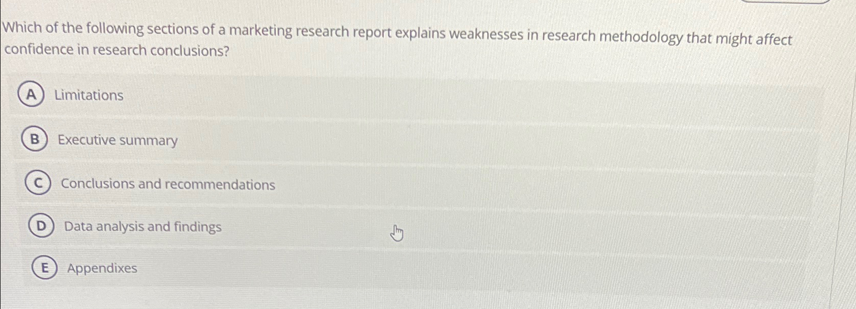 Solved Which of the following sections of a marketing | Chegg.com