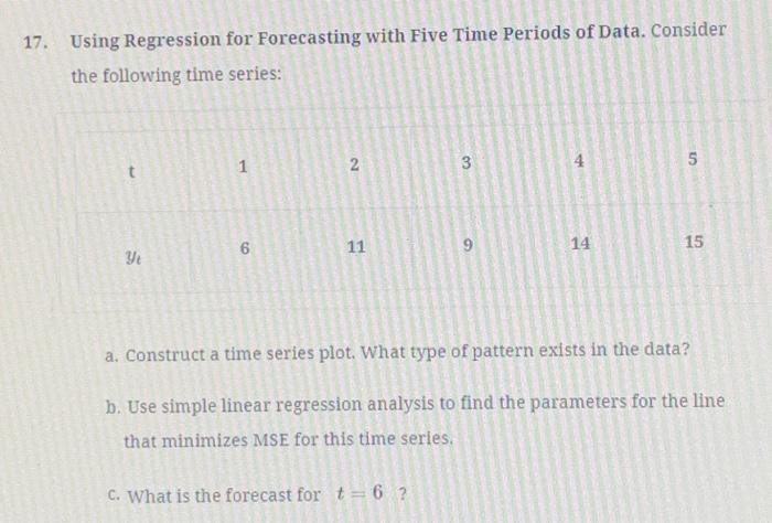Solved 7. Using Regression for Forecasting with Five Time | Chegg.com