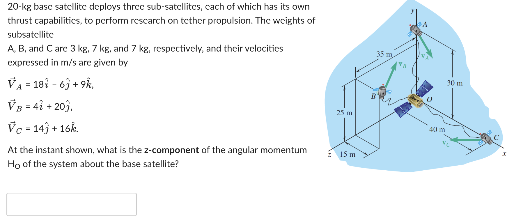 Solved 20-kg base satellite deploys three sub-satellites, | Chegg.com