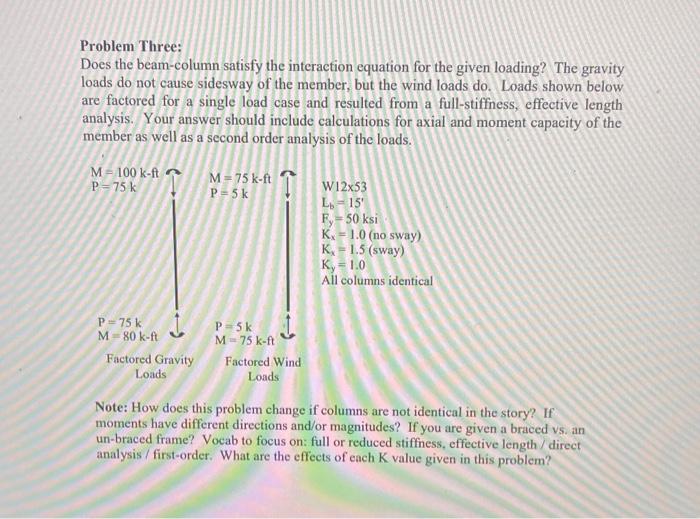 Solved Problem Three: Does the beam-column satisfy the | Chegg.com
