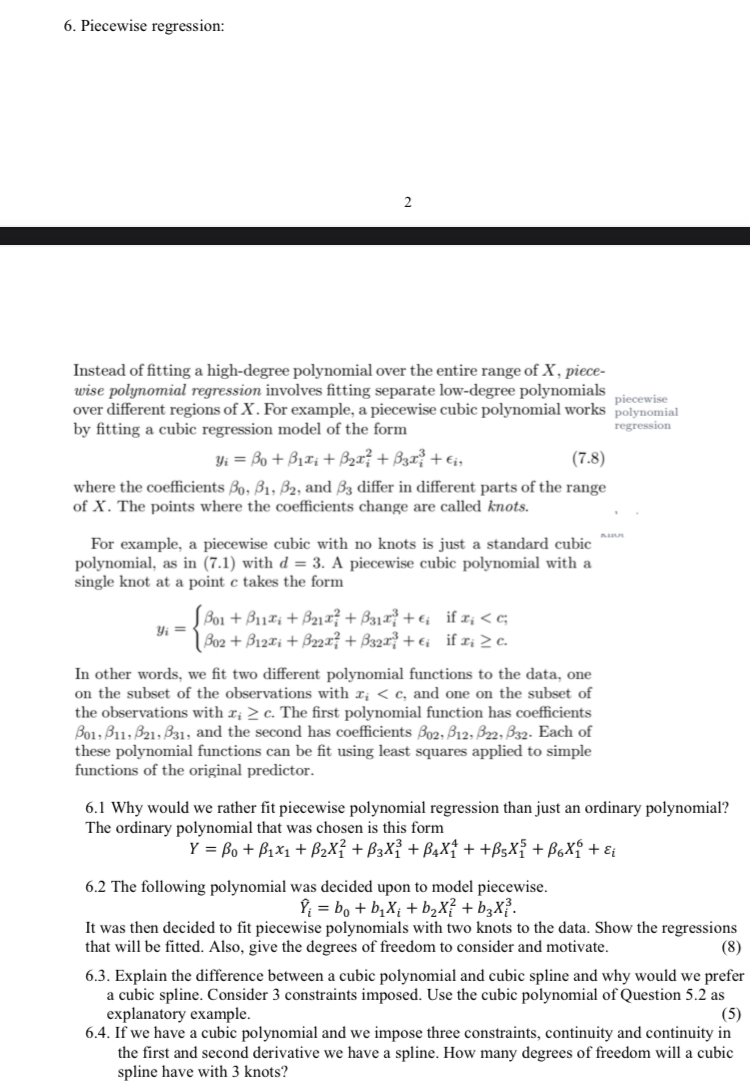 Solved Statistical Modelling subject.Piecewise | Chegg.com