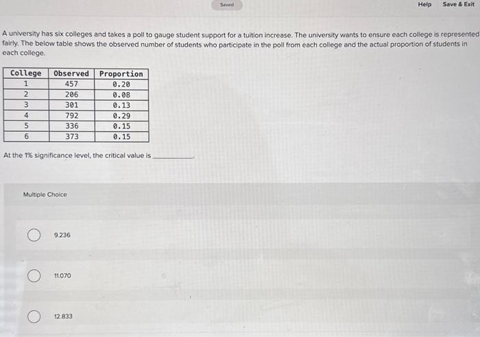 Solved College 1 2 3 4 5 6 A university has six colleges and | Chegg.com