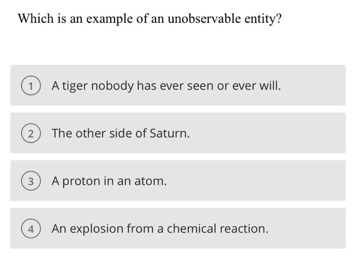 Solved Which is an example of an unobservable entity? 1 A | Chegg.com