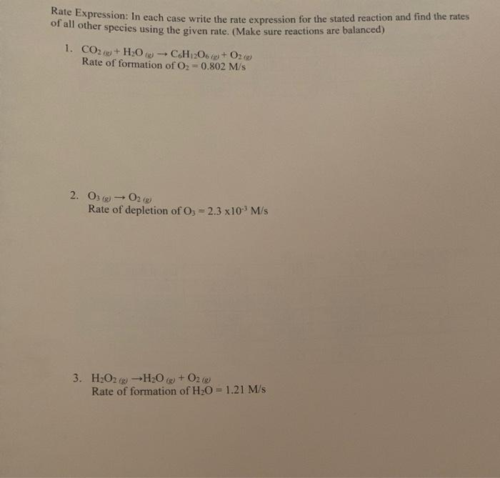 Solved Rate Expression: In each case write the rate | Chegg.com
