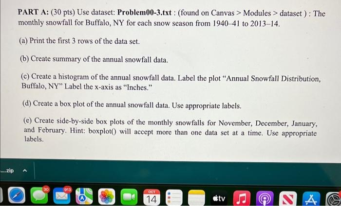 PART A: (30pts) Use dataset: Problem00-3.txt: (found | Chegg.com