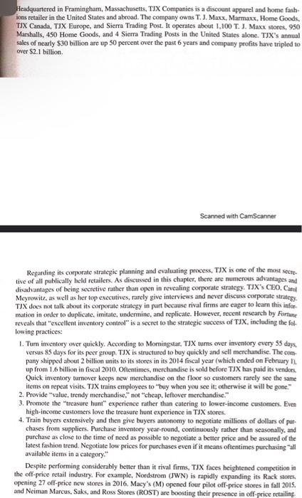 Solved Headquartered in Framingham, Massachusetts, TJX | Chegg.com