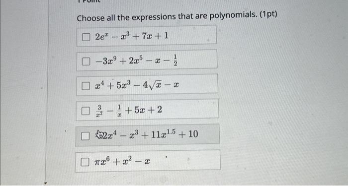 Solved Choose all the expressions that are polynomials. | Chegg.com