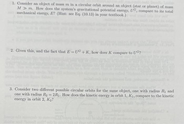 Solved 1. Consider an object of mass m in a circular orbit | Chegg.com