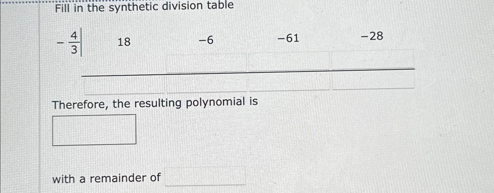 Solved Fill in the synthetic division | Chegg.com