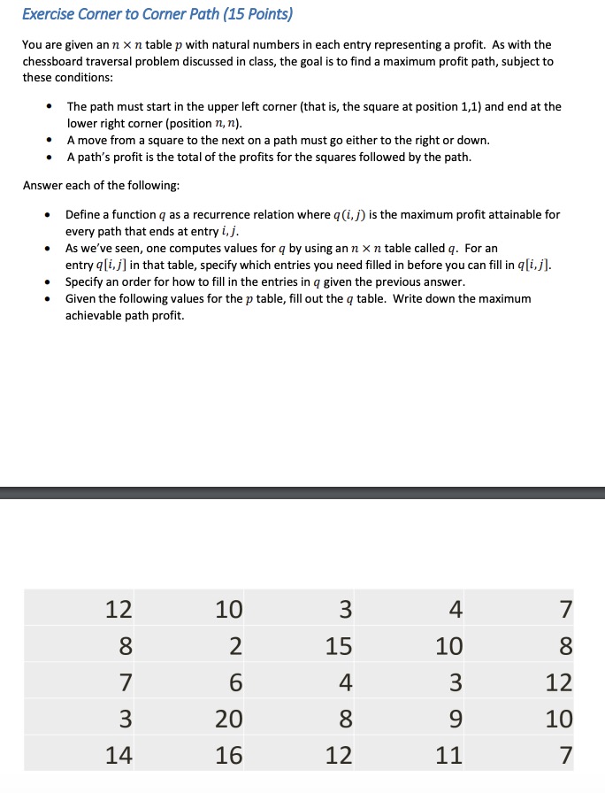 Solved Exercise Corner to Corner Path (15 ﻿Points)You are | Chegg.com