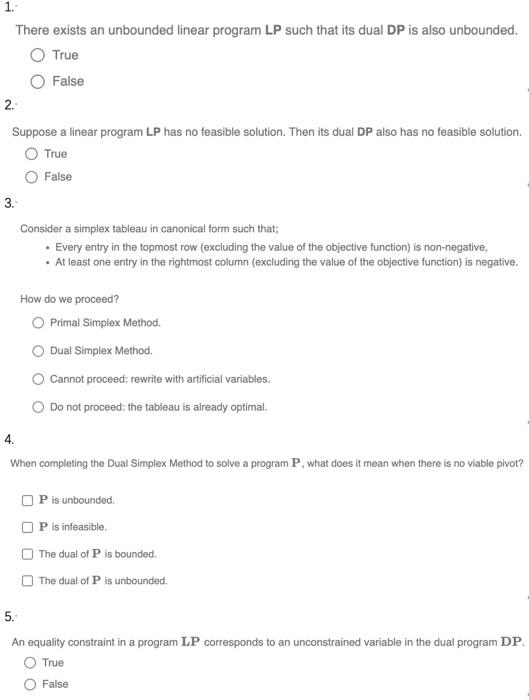 Solved 1. There exists an unbounded linear program LP such | Chegg.com