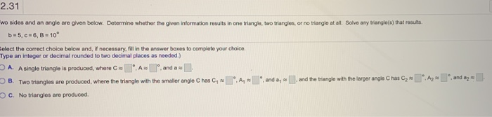 Solved two sides and an angle are given below. determine | Chegg.com