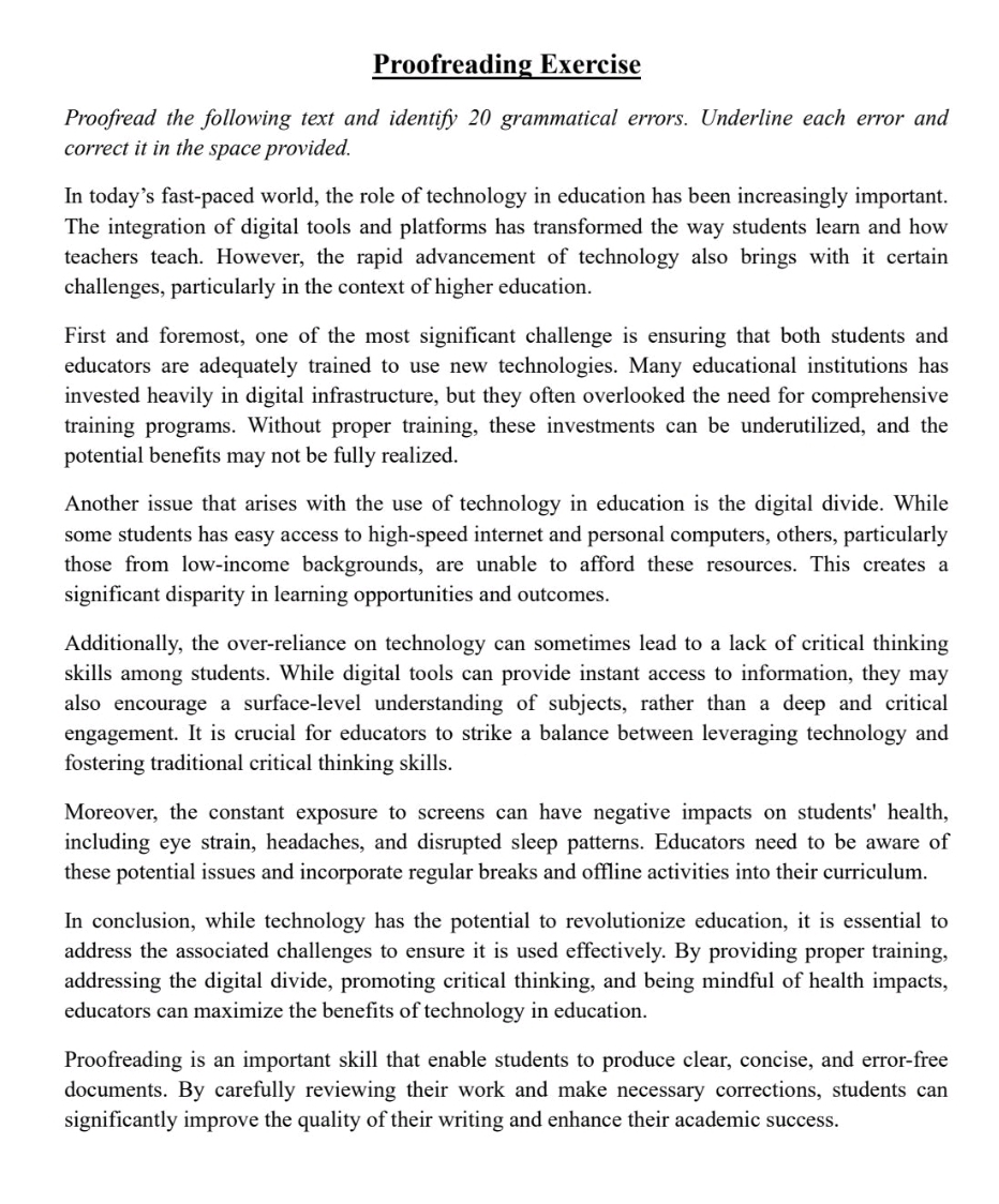 Solved Proofreading ExerciseProofread the following text and | Chegg.com