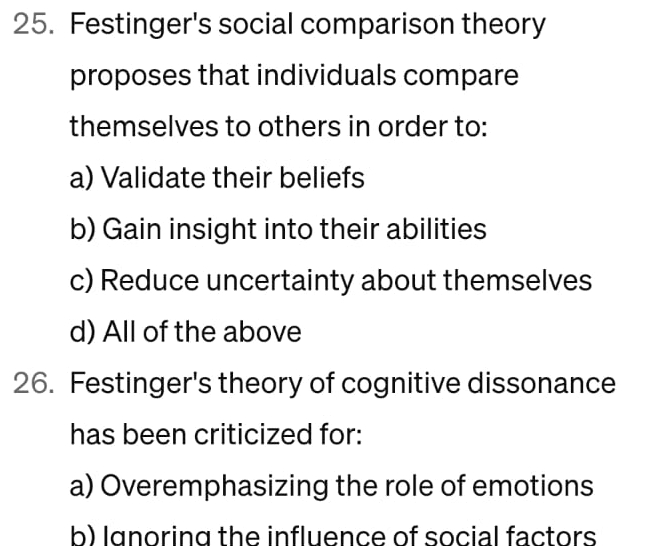 Solved Festinger's social comparison theory proposes that | Chegg.com