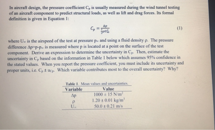 Solved In aircraft design, the pressure coefficient Cp is | Chegg.com