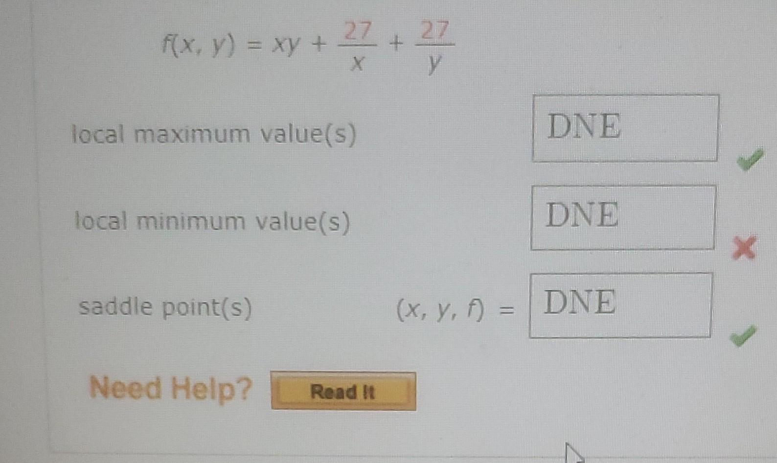 Solved f(x,y)=xy+x27+y27 local maximum value(s) local | Chegg.com