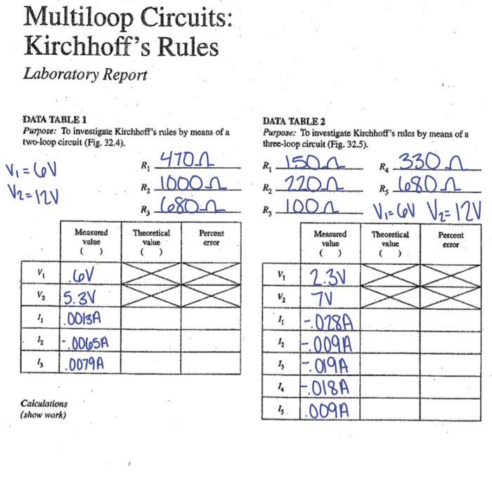 Solved Multiloop Circuits: Kirchhoff's Rules Laboratory | Chegg.com