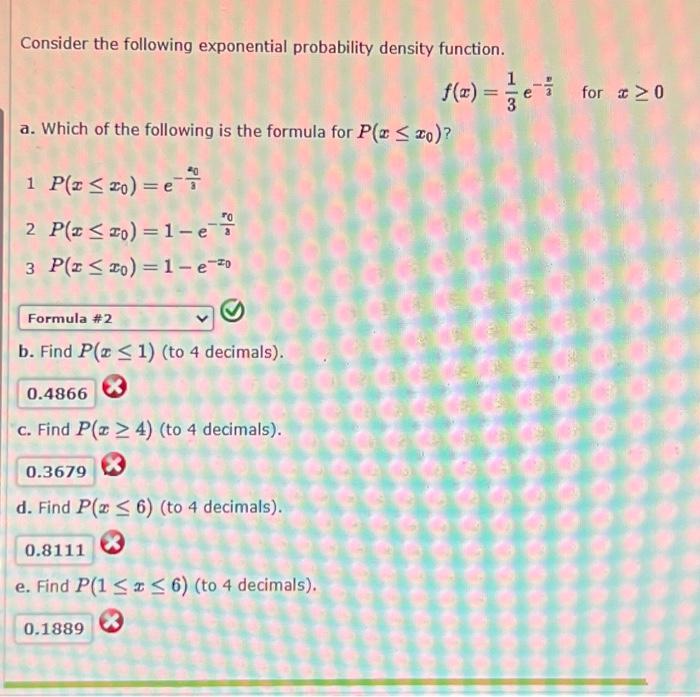 Solved Consider the following exponential probability | Chegg.com