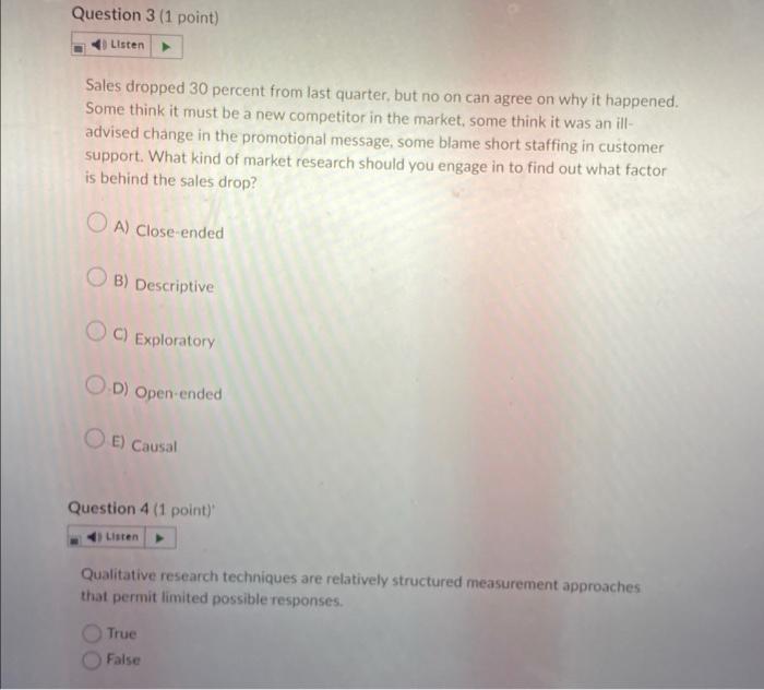 Solved Sales dropped 30 percent from last quarter, but no on | Chegg.com