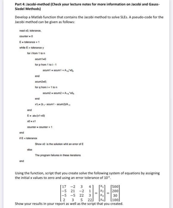 Solved Part 4: Jacobi-method (Check your lecture notes for | Chegg.com
