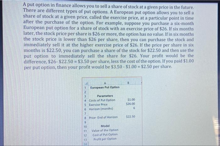 Solved A put option in finance allows you to sell a share of | Chegg.com
