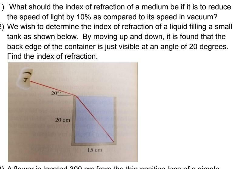 Solved 1) What should the index of refraction of a medium be | Chegg.com
