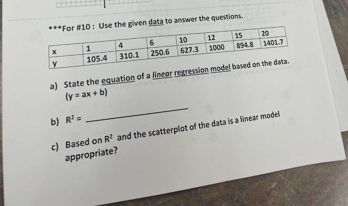 Solved ***For #10: Use the given data to answer the | Chegg.com
