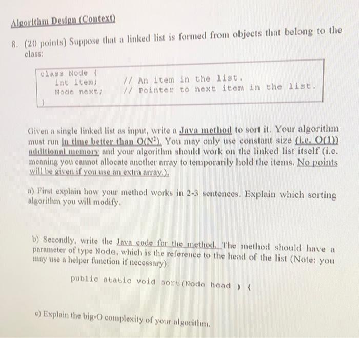 Solved Algorithm Design Context) 8. (20 points) Suppose that | Chegg.com