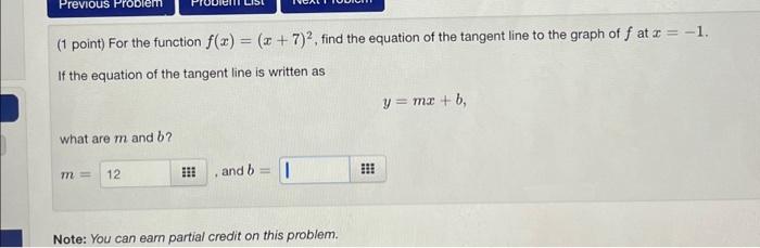 Solved Previous Problem (1 point) For the function f(x) = (x | Chegg.com