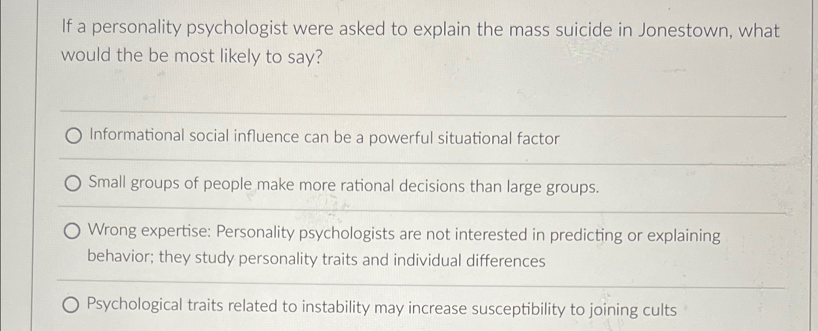 Solved If a personality psychologist were asked to explain | Chegg.com