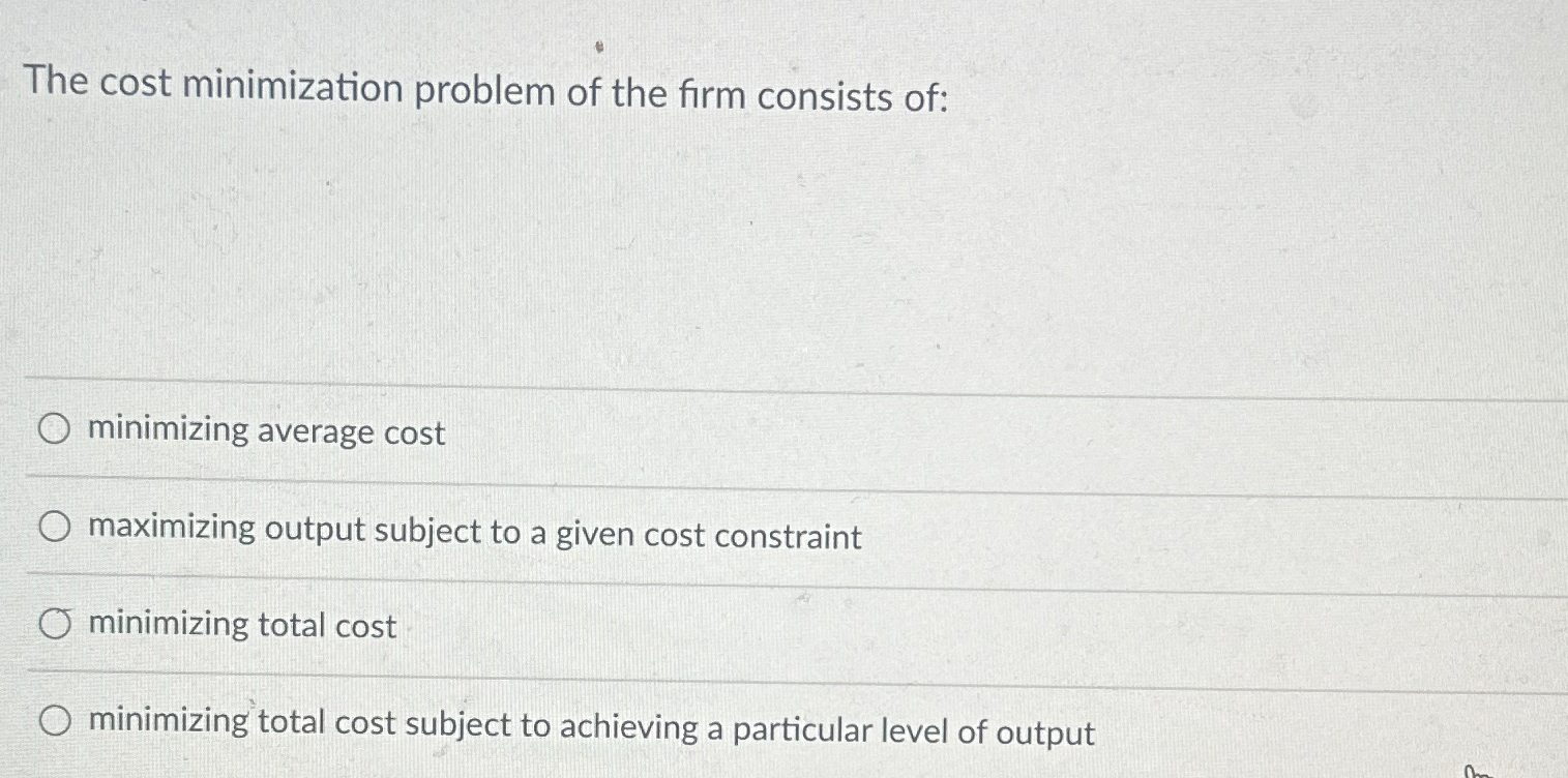 Solved The Cost Minimization Problem Of The Firm Consists