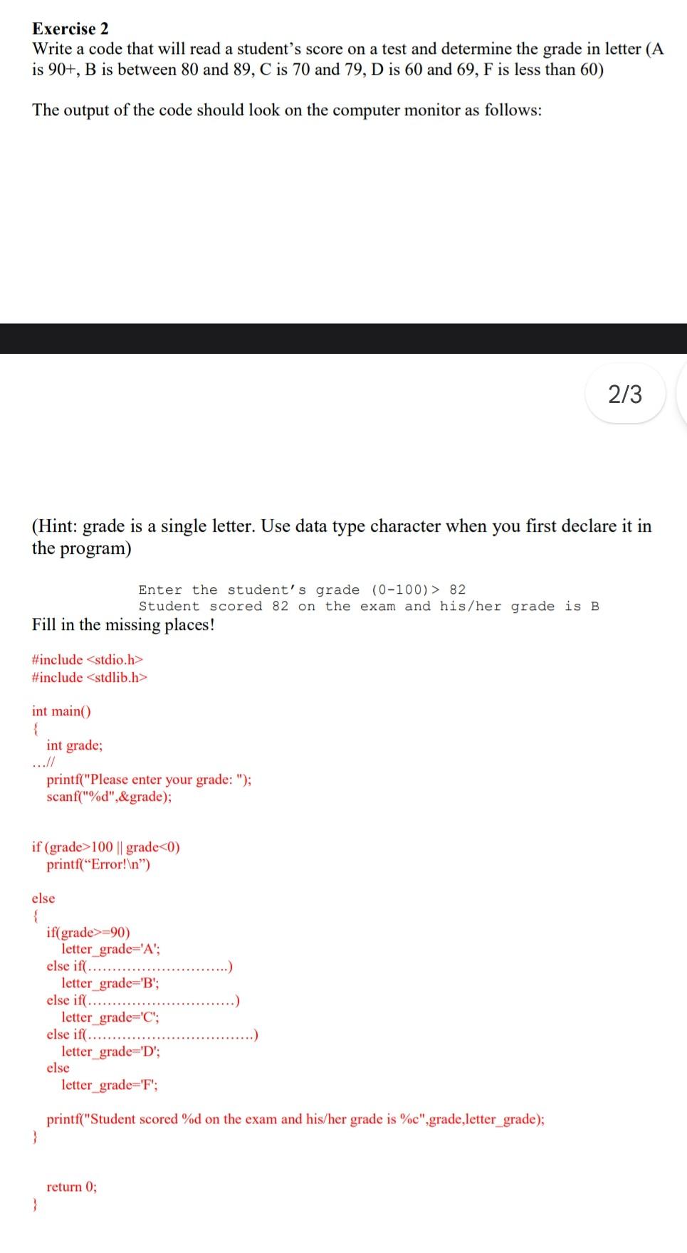 Solved Exercise 1 Write a C program to check whether a | Chegg.com