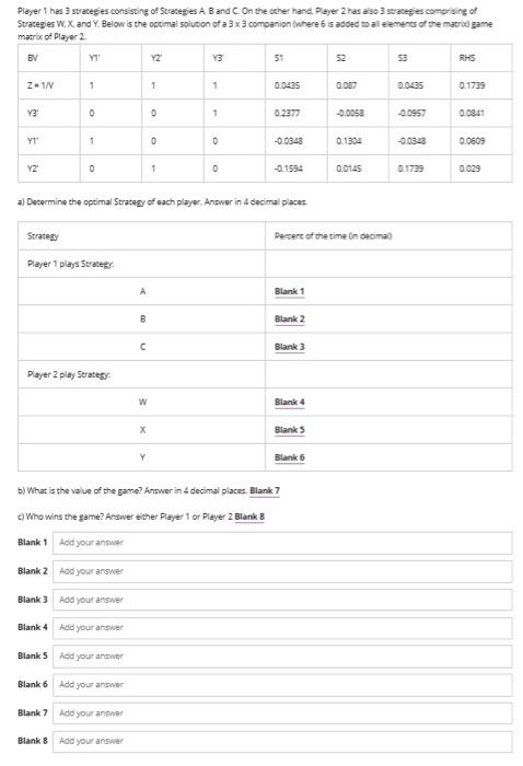 Solved matrix of Plaver 2. a) Decermine the optimal Strategy | Chegg.com Solved matrix of Plaver 2. a) Decermine the optimal Strategy | Chegg.com